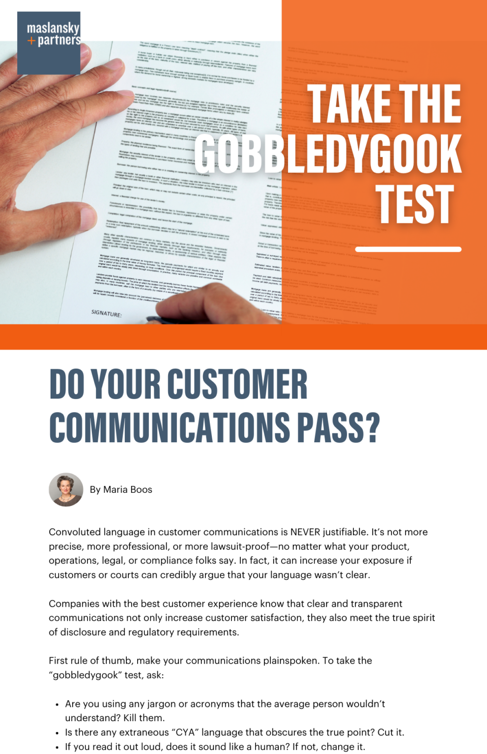 Take the Gobbledygook Test - maslansky+partners